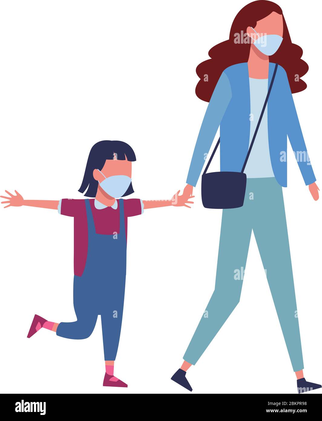 mother and daughter using face masks characters Stock Vector Image ...