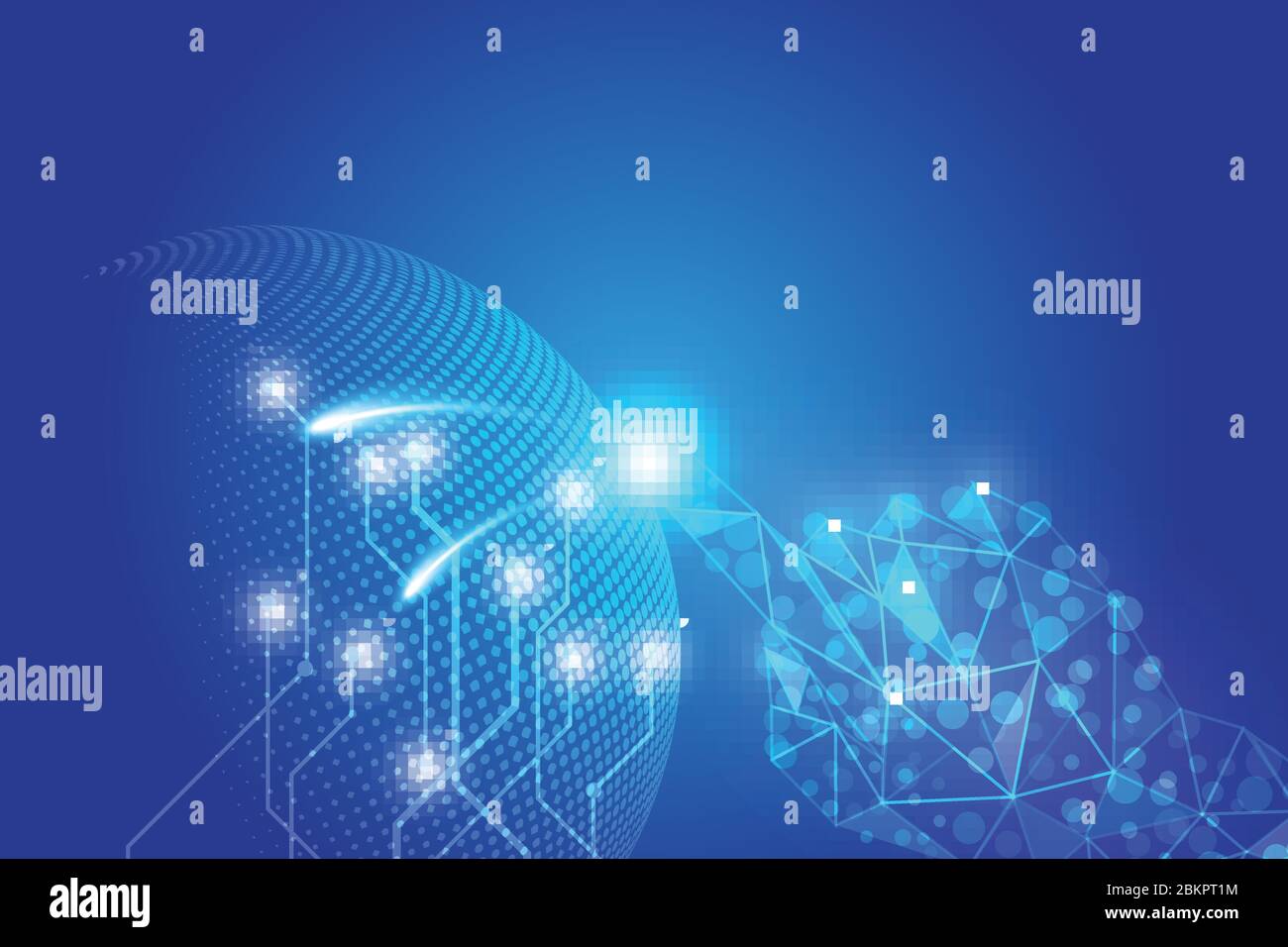 abstract technology with click hand wireframe and halftone dots blue background,network,line ...