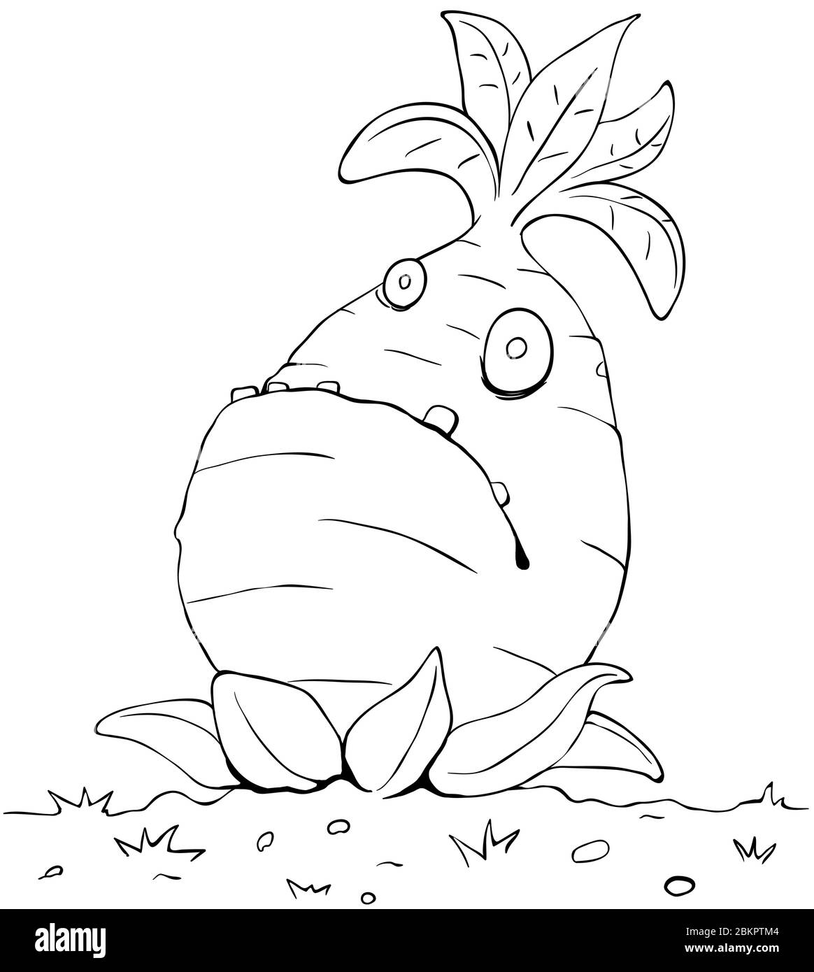 Stressed root vegetable growing funny cartoon line drawing, vector ...