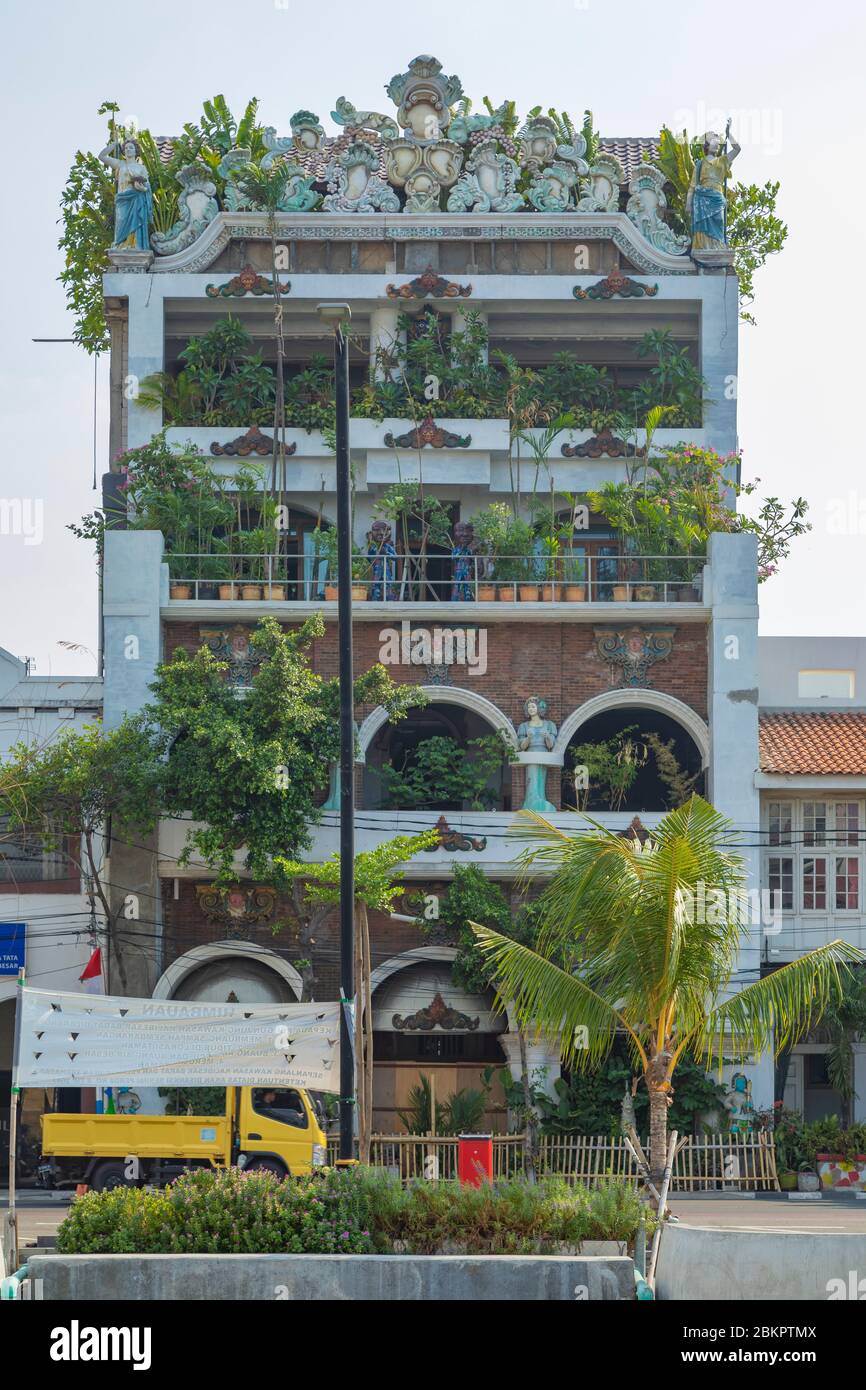 Jakarta, Indonesia - July 15, 2019: The facade of one of the colonial ...