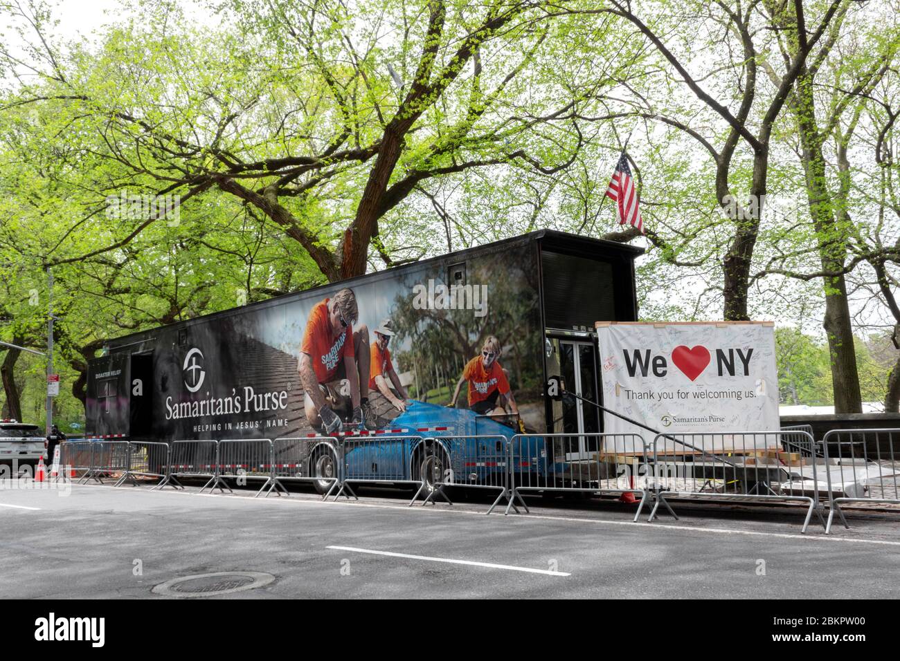 sign hung by Samaritan's Purse on their van thanking New York for ...
