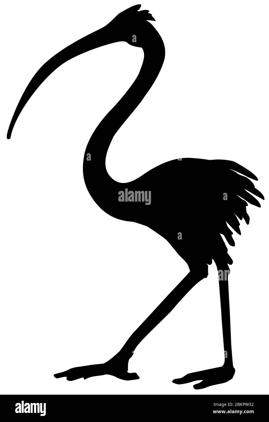 Walking tall bird cartoon character black silhouette, vector ...