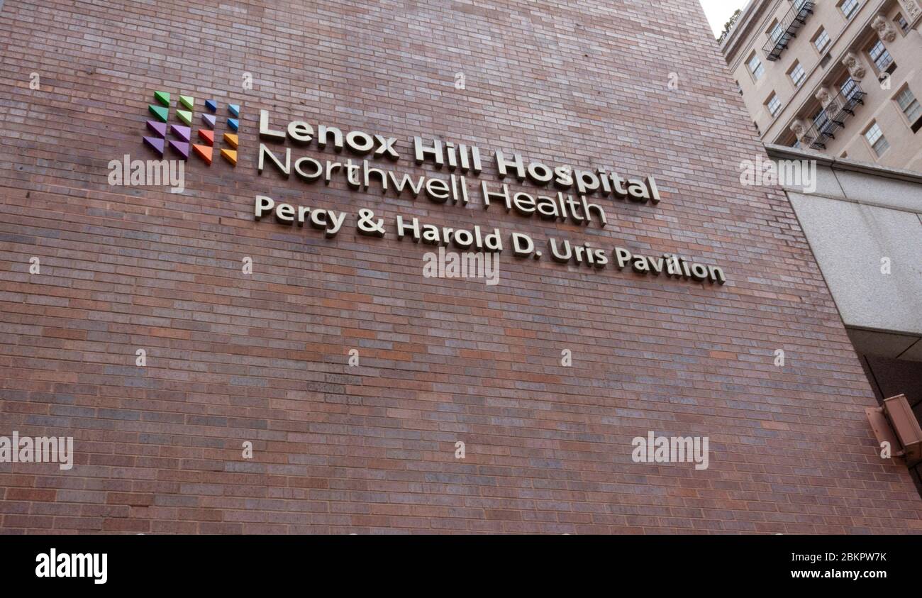 sign on the facade of Lenox Hill Hospital on the Upper East Side. Part ...