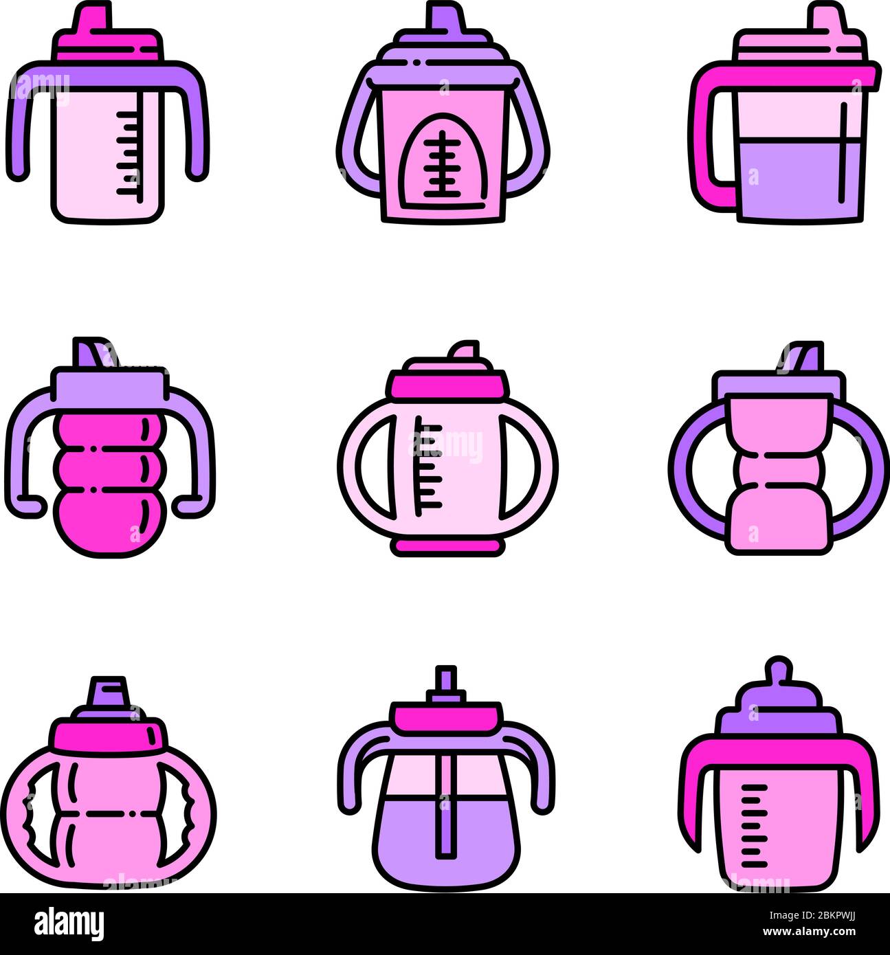 Sippy cup icons set. Outline set of sippy cup vector icons for web ...