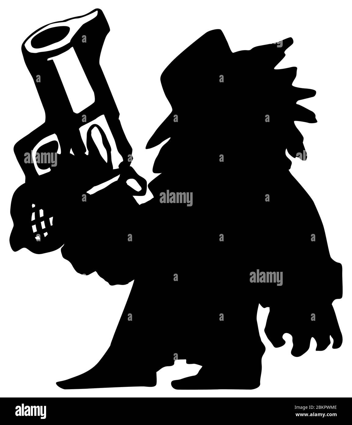 Shooter holding big gun, cartoon character black silhouette, vector ...