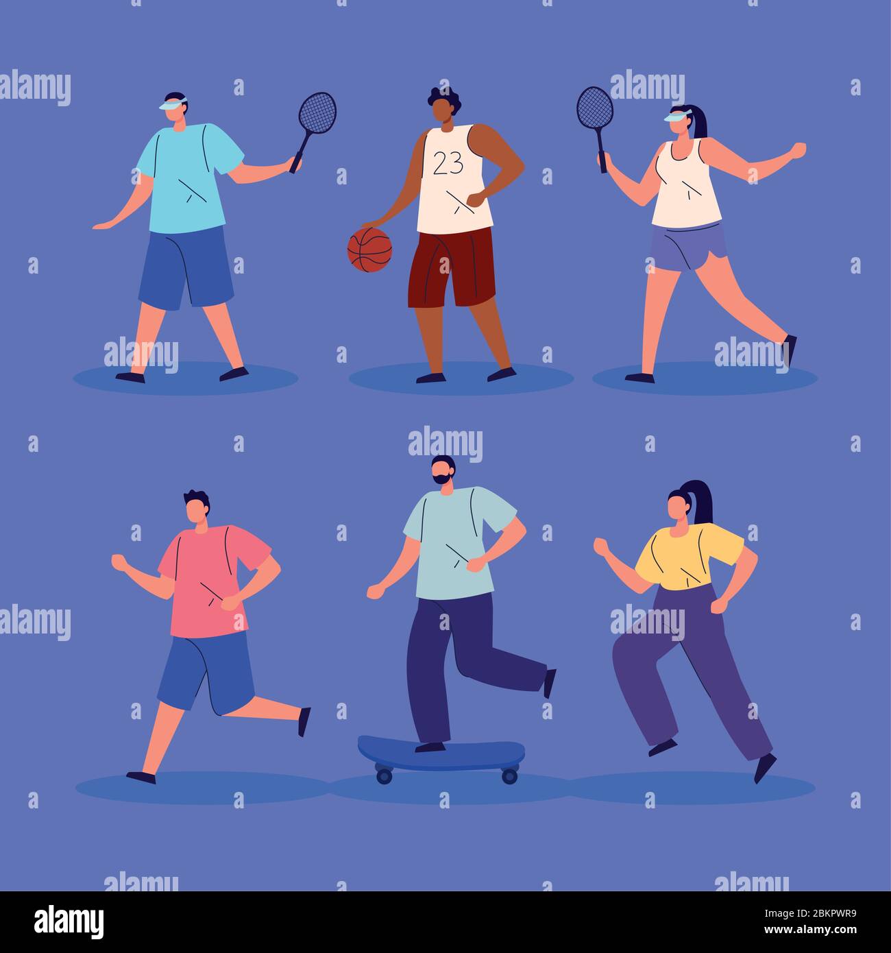 group people practicing exercise avatar characters Stock Vector Image ...