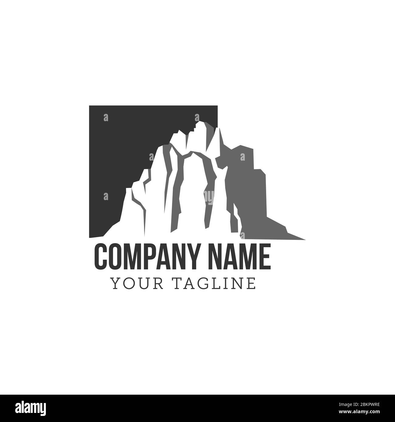 Hand drawn logo of cliff with pines. Vector travel logotype Stock ...