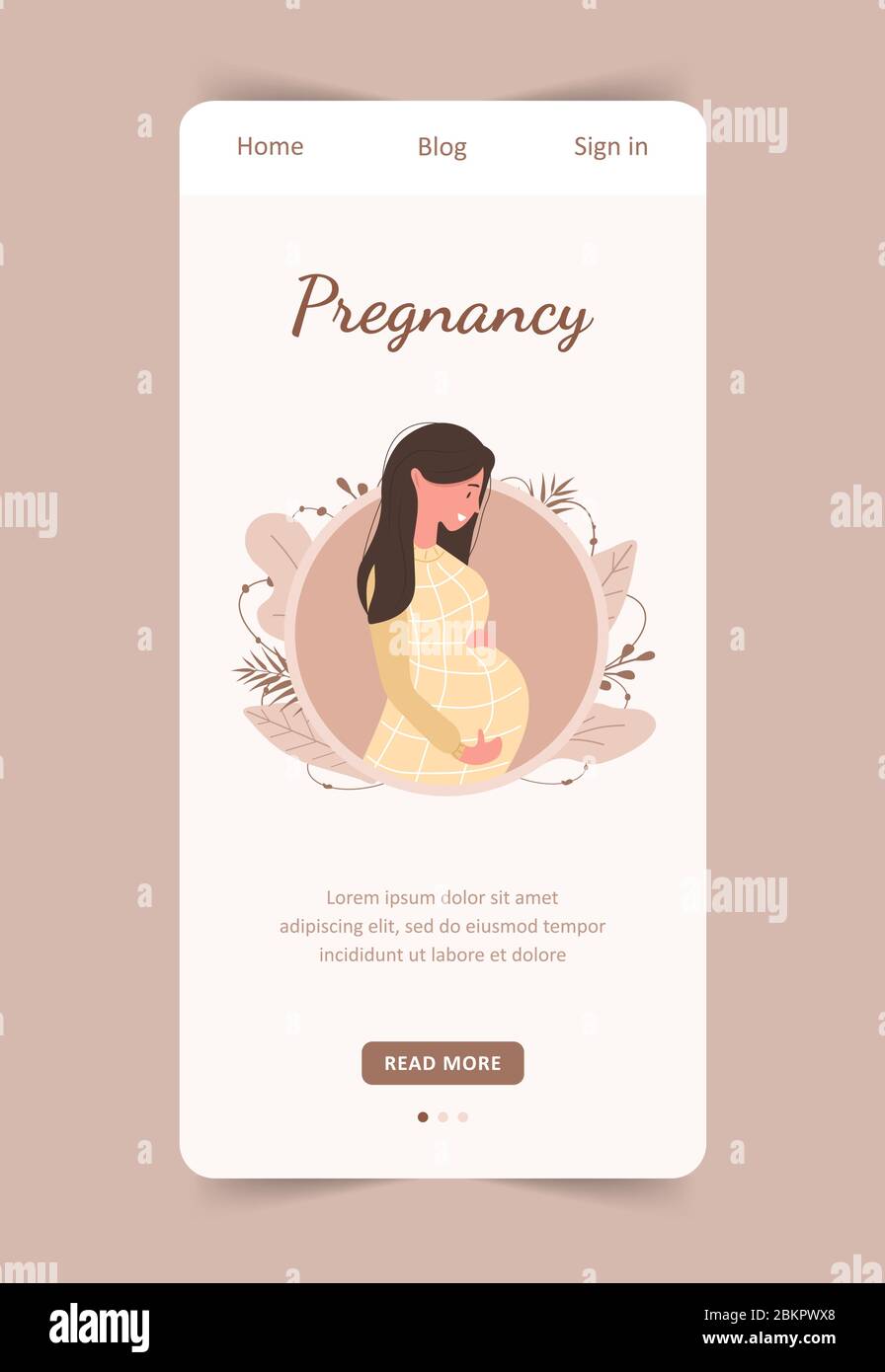 Young pregnant woman. Landing page template. Mobile background. Modern ...