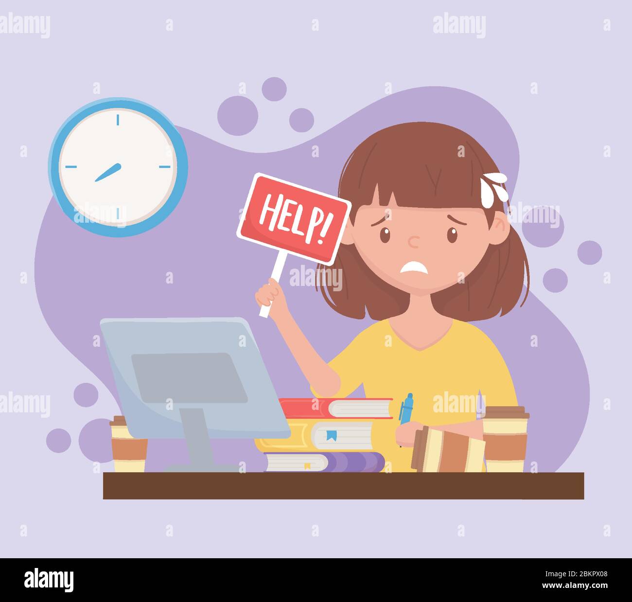 Woman Stressed At Work Cartoon