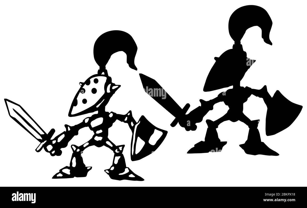 Little knight cartoon character black silhouette, vector illustration ...