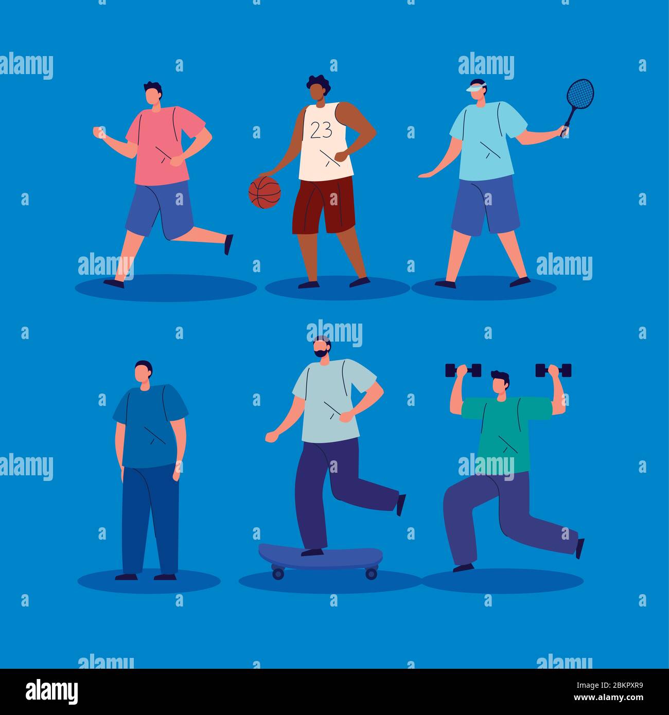group men practicing exercise avatar characters Stock Vector Image ...