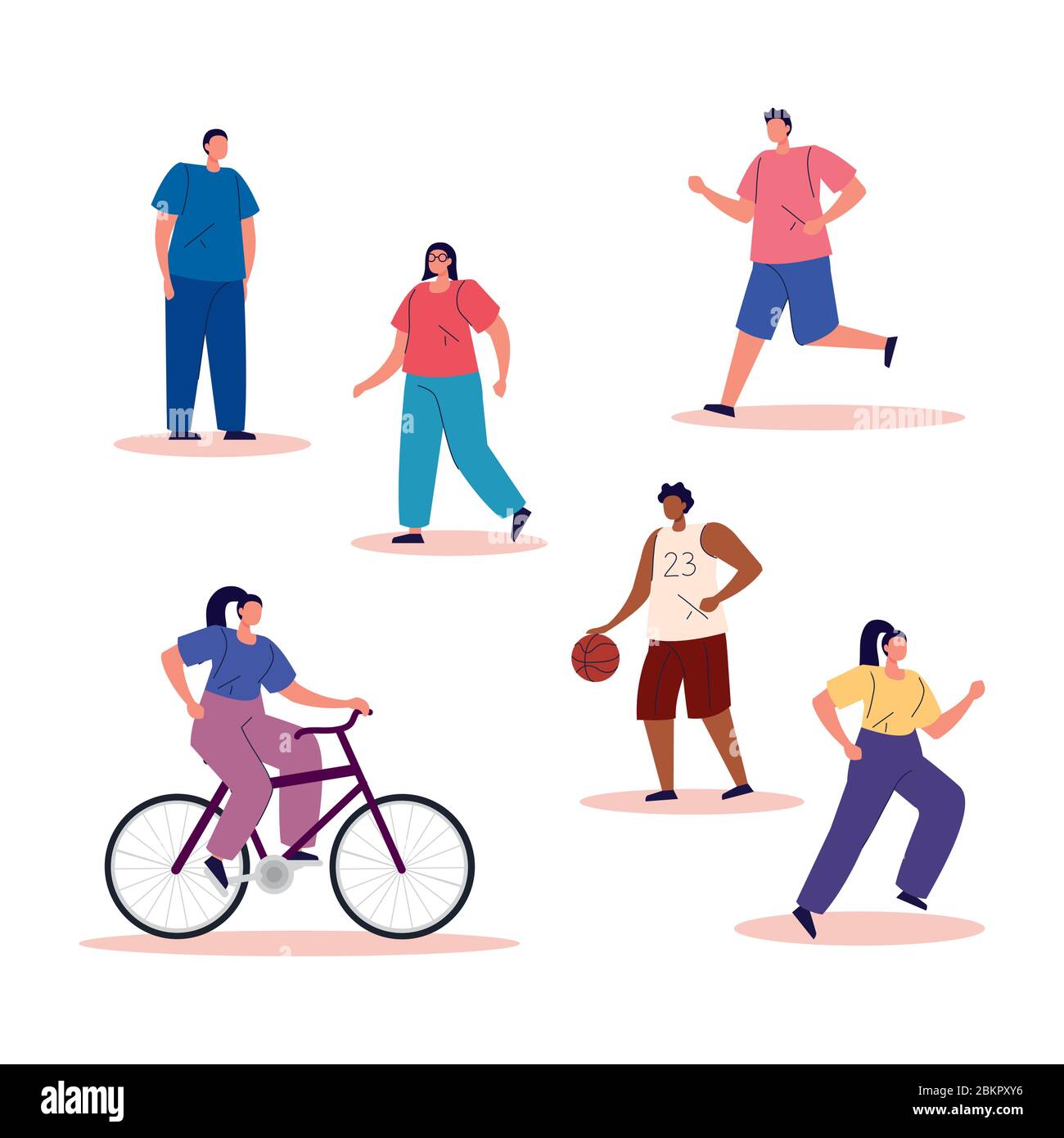 group people practicing exercise avatar characters Stock Vector Image ...