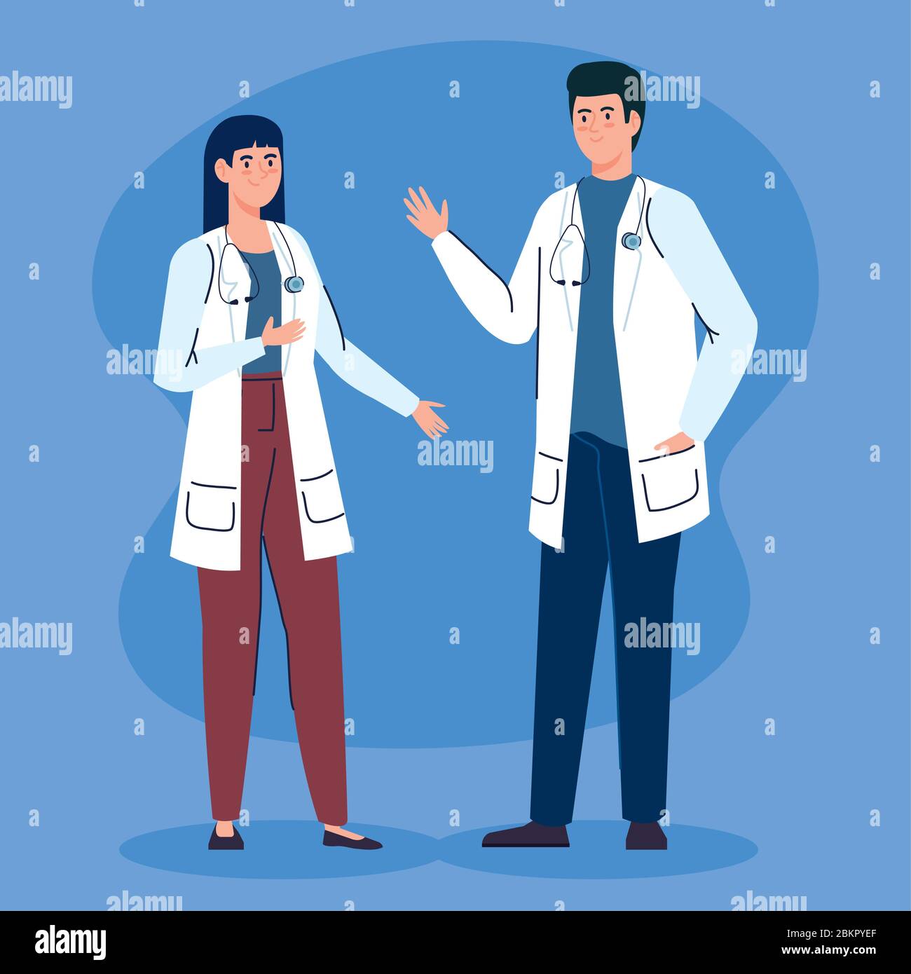 couple doctors with stethoscope avatar character Stock Vector Image ...