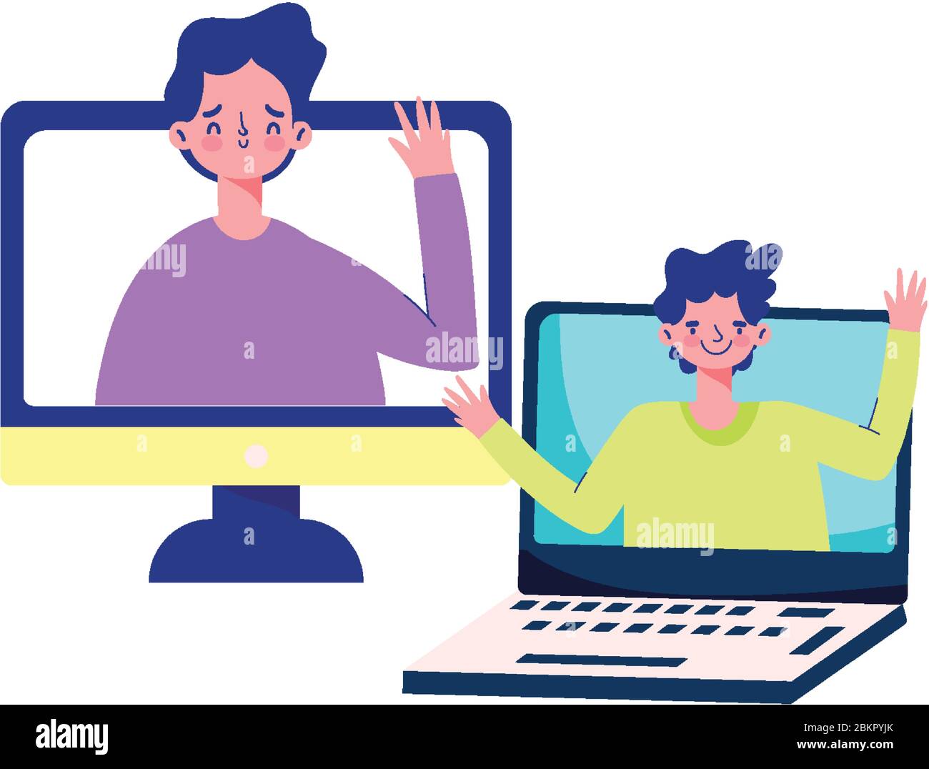 education online, laptop students cartoon characters talking bubbles ...