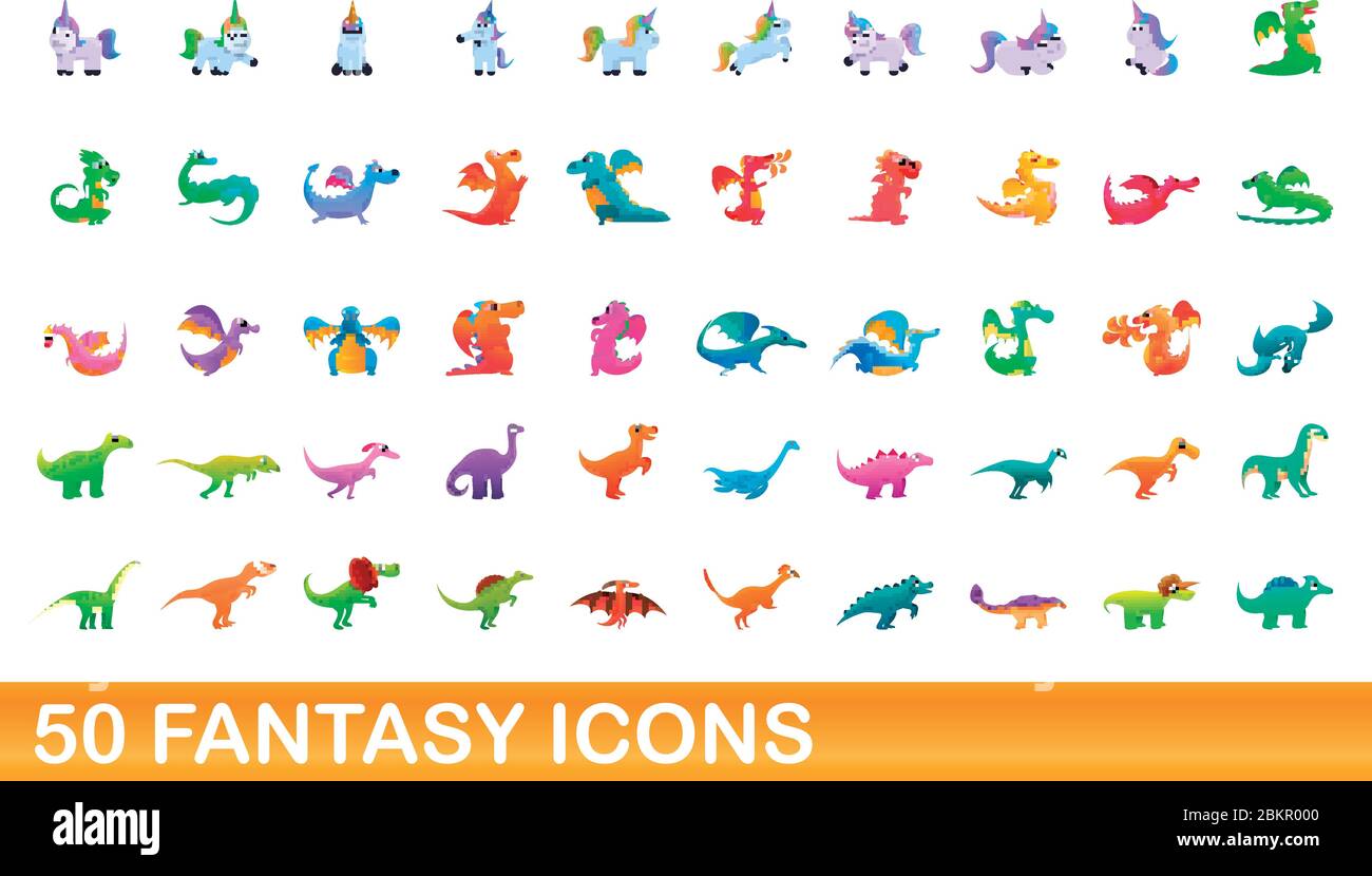 50 fantasy icons set. Cartoon illustration of 50 fantasy icons vector ...