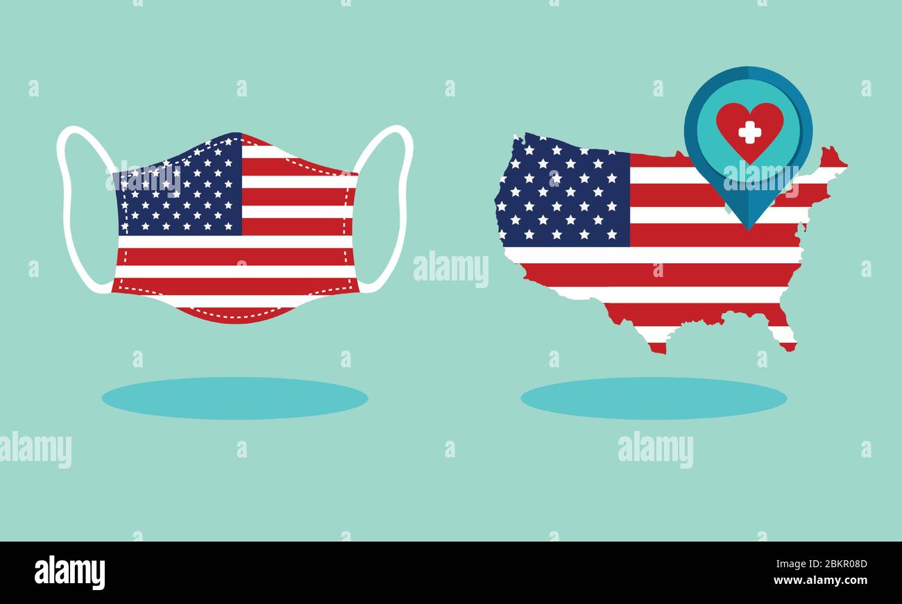 usa flag in map and face mask covid19 pandemic Stock Vector Image & Art ...