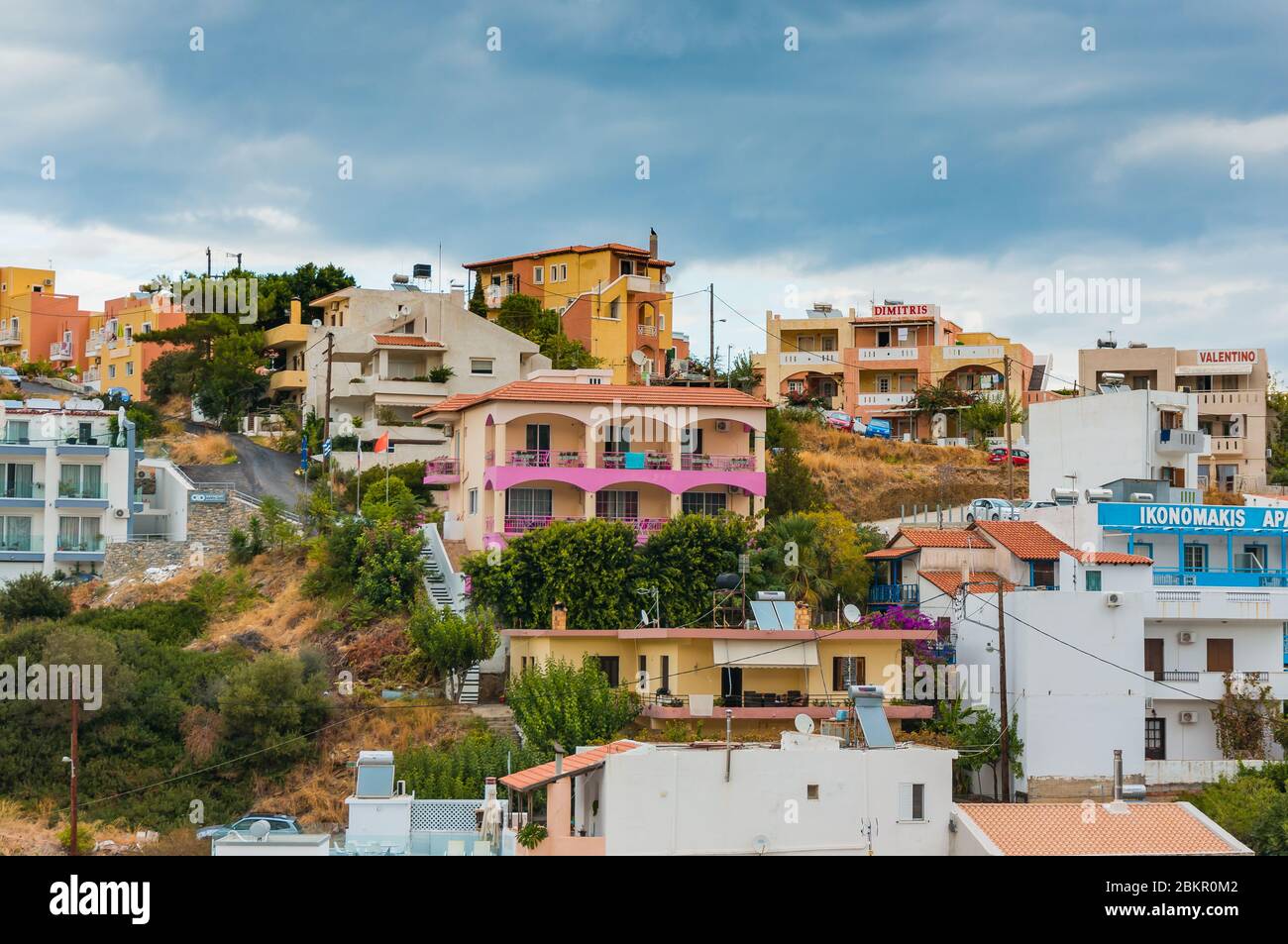 Bali, Crete, Greece - October 7, 2019: Colorful buildings of small ...