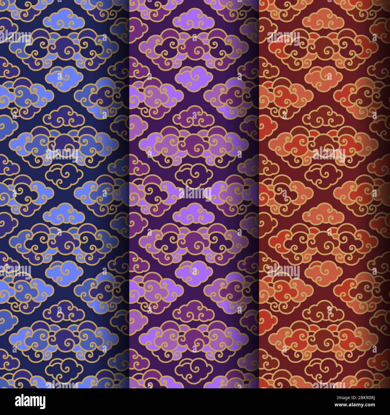 Clouds traditional seamless background. Chinese style. Three tones with ...