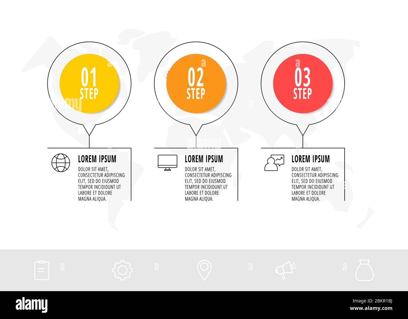 Infographic circles with three steps, arrows. Line vector template. Can be used for diagram ...