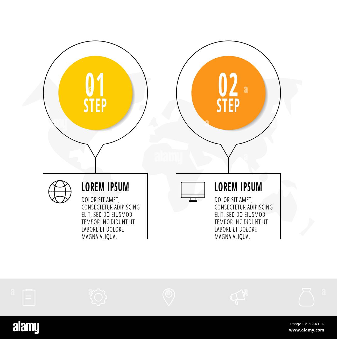 Infographic circles with 2 steps, arrows. Line vector template. Can be ...