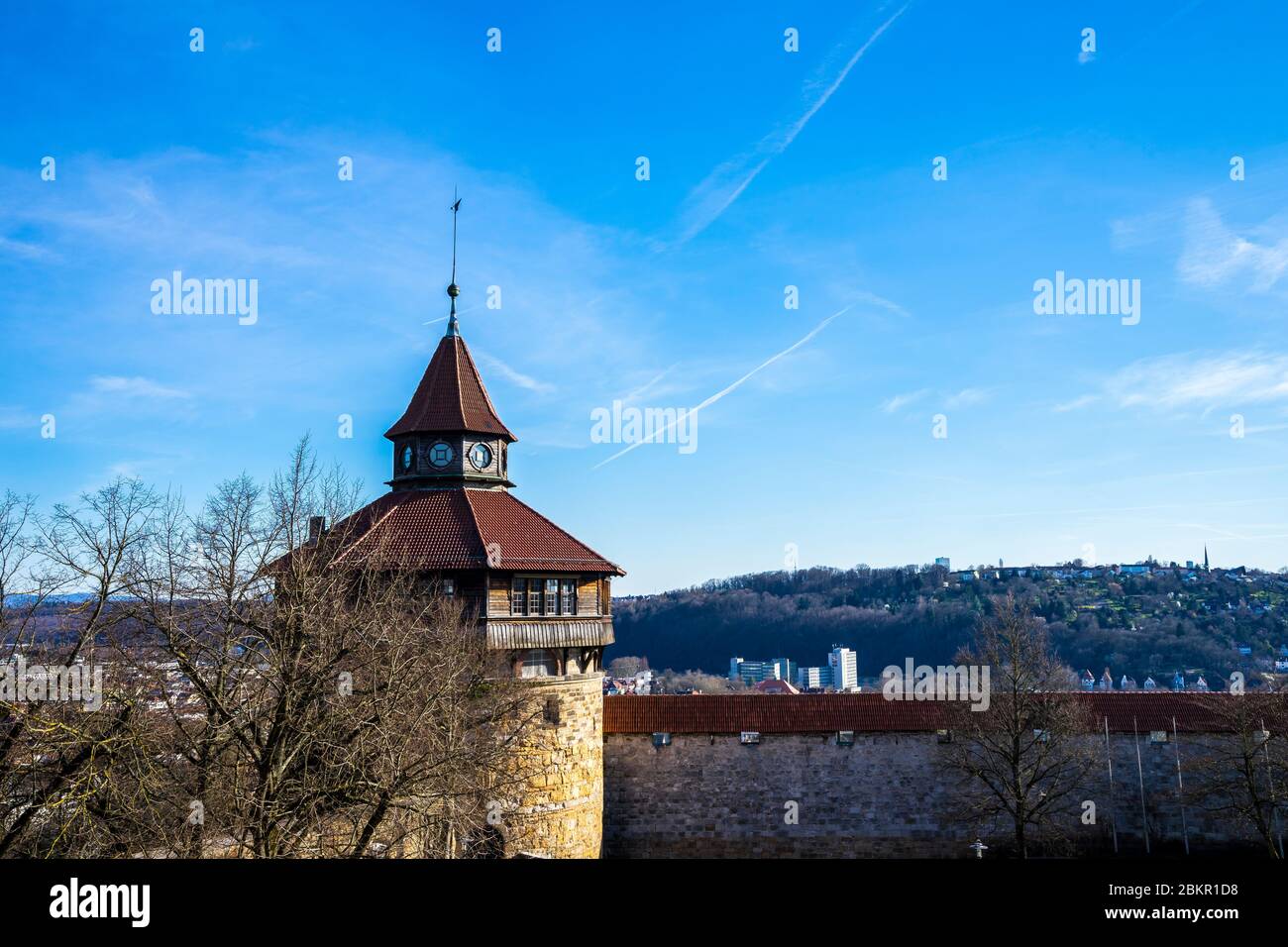 Germany, Esslingen am Neckar, beautiful medieval castle tower and ...