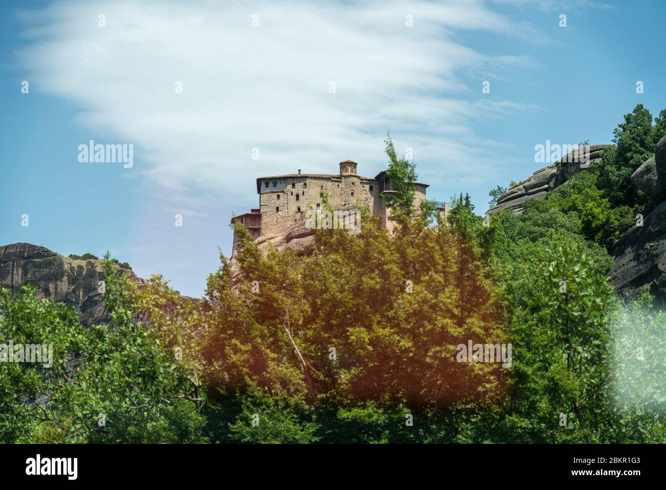 monastery in meteora photographed through a car window Stock Photo - Alamy