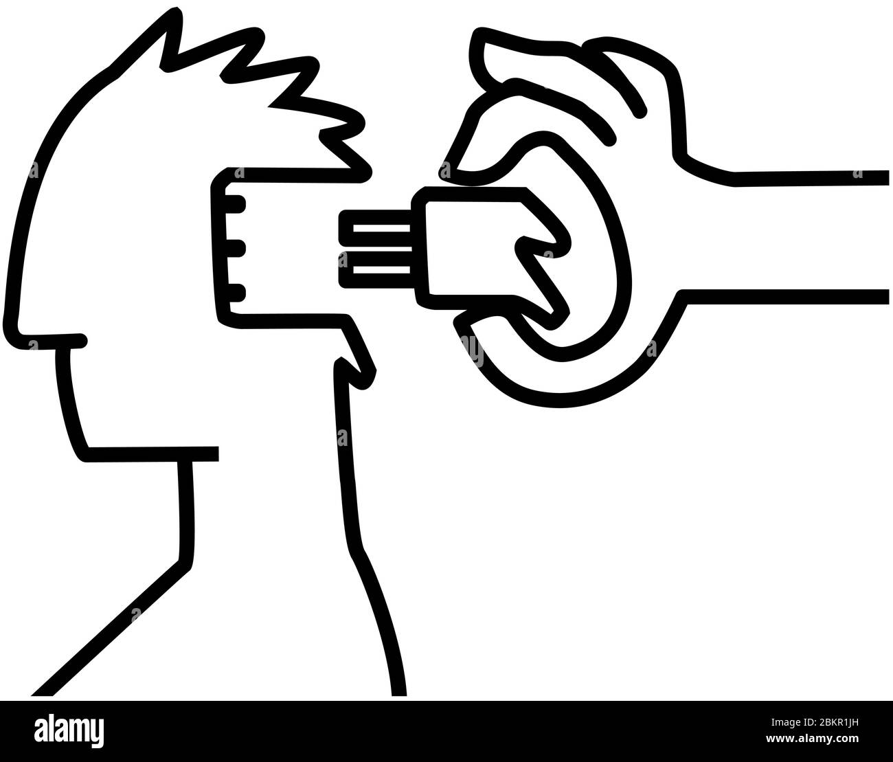 Mind plugin cartoon line drawing, vector, horizontal, over white Stock ...