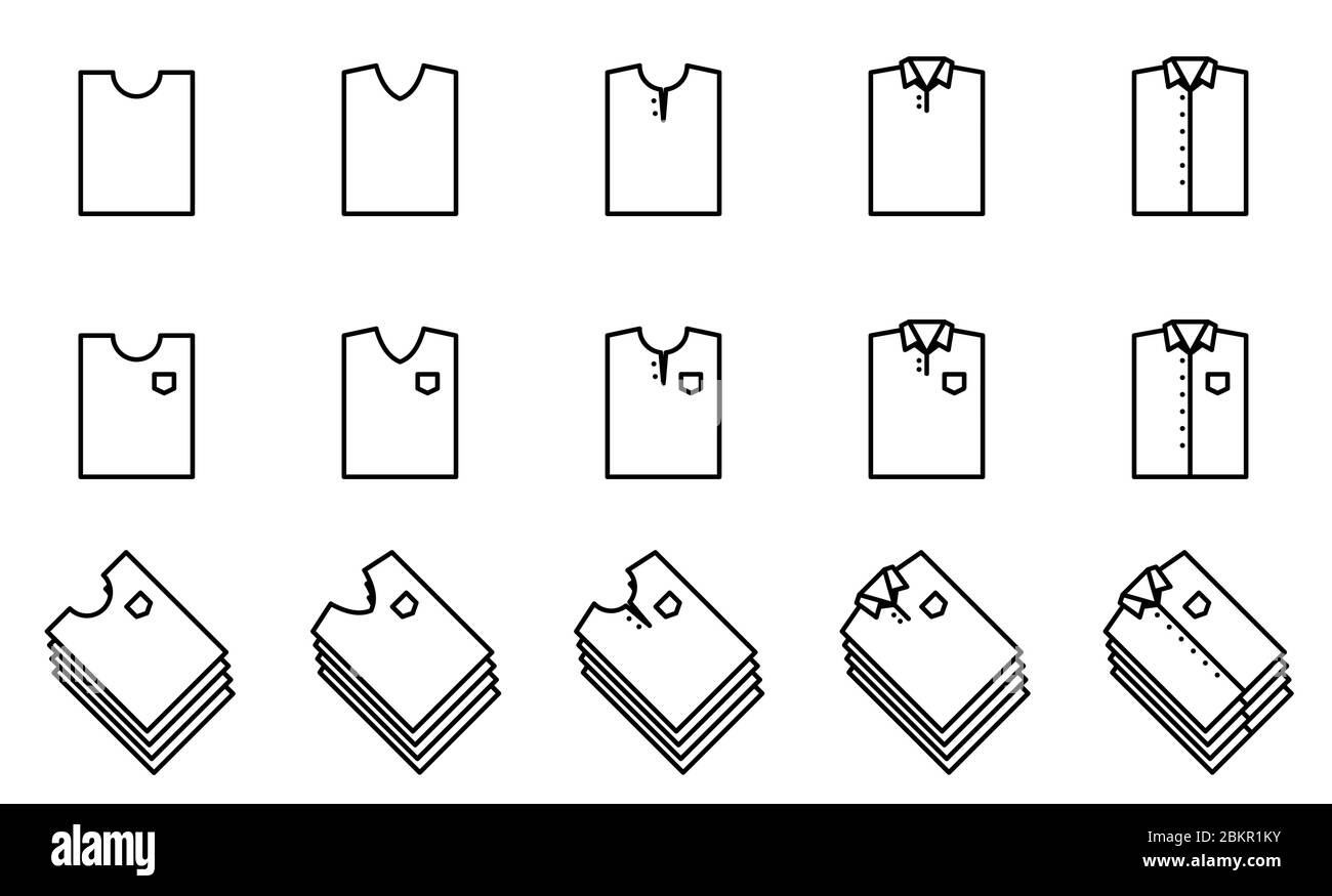 T shirt icon set - Vector. Folded shape style. Single line stroke Stock ...