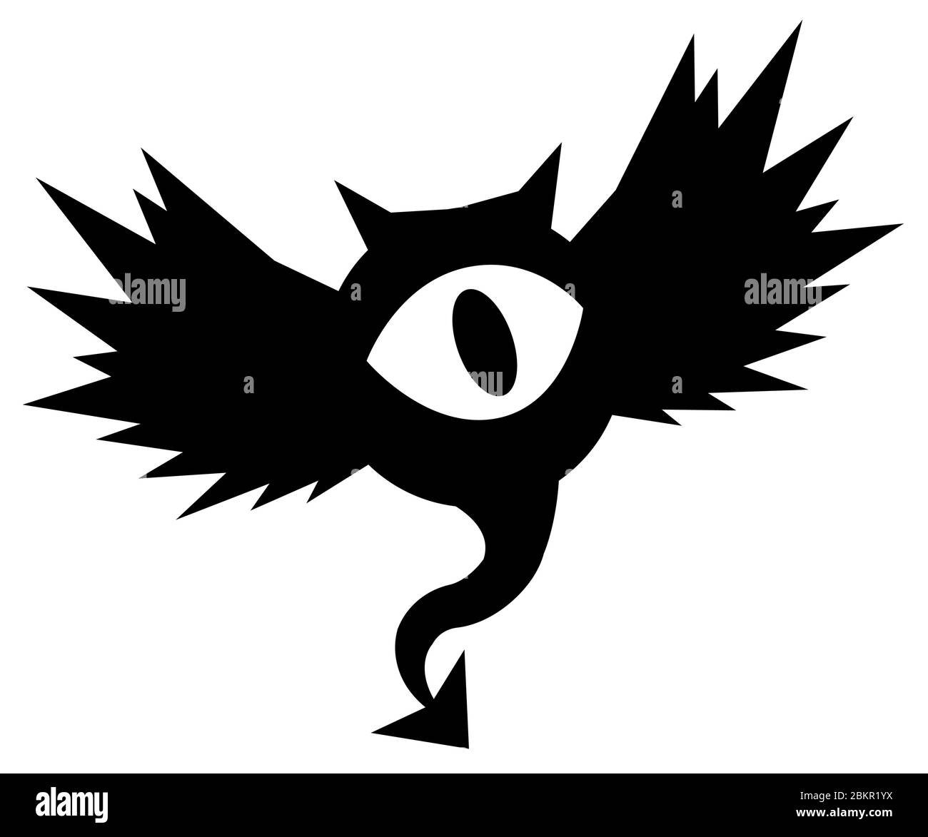 Winged eye devil stencil black, vector illustration, horizontal ...