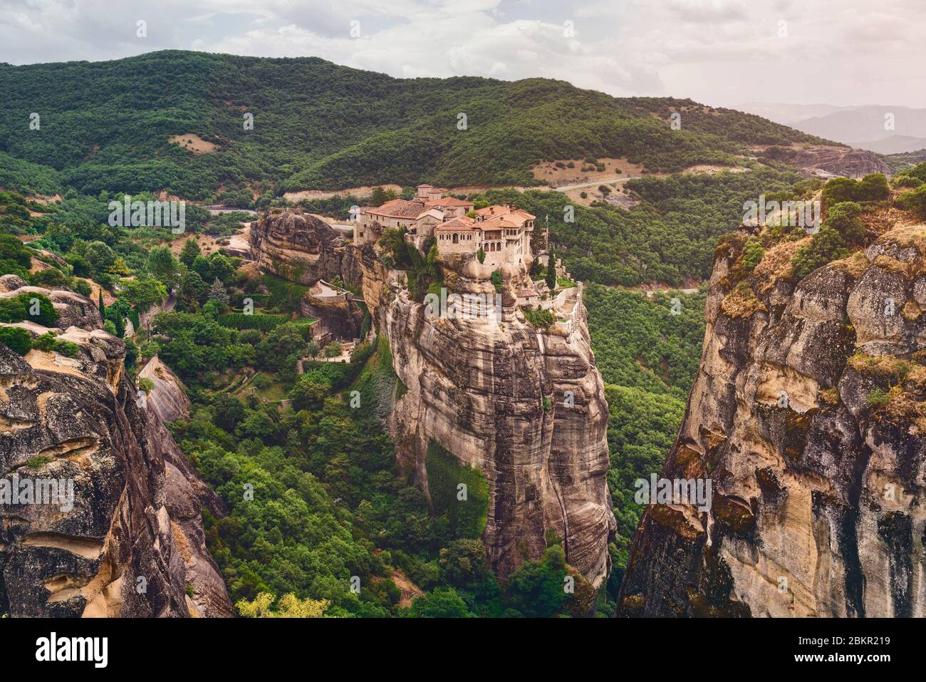 Monasteries of Meteora, Greece, built on huge rocks in a beautiful ...