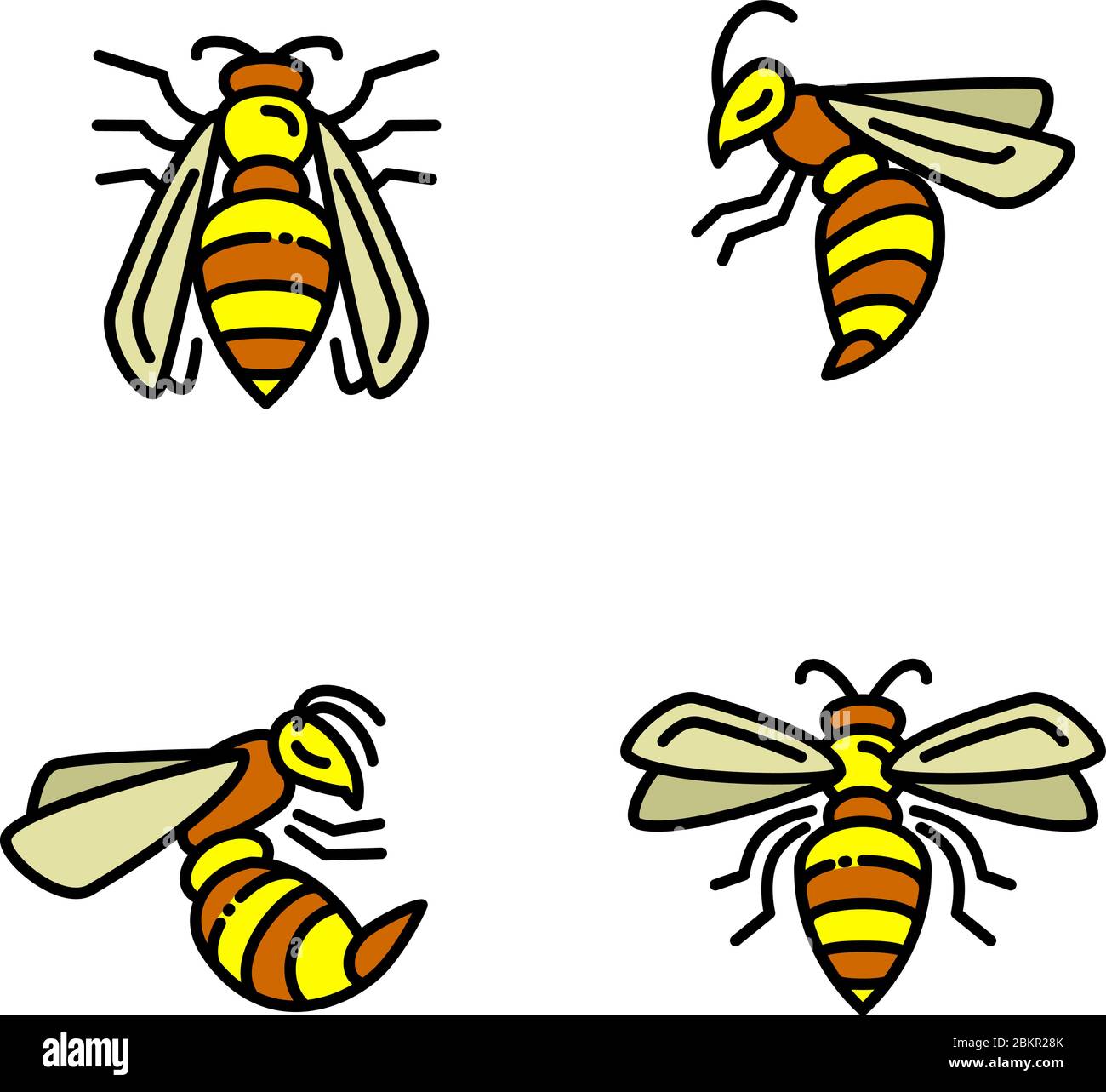 Wasp icons set. Outline set of wasp vector icons for web design ...