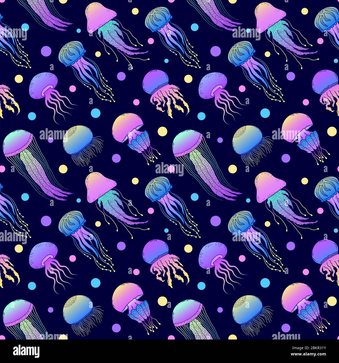 pattern with colorful hand drawn jellyfishes Stock Vector Image & Art ...