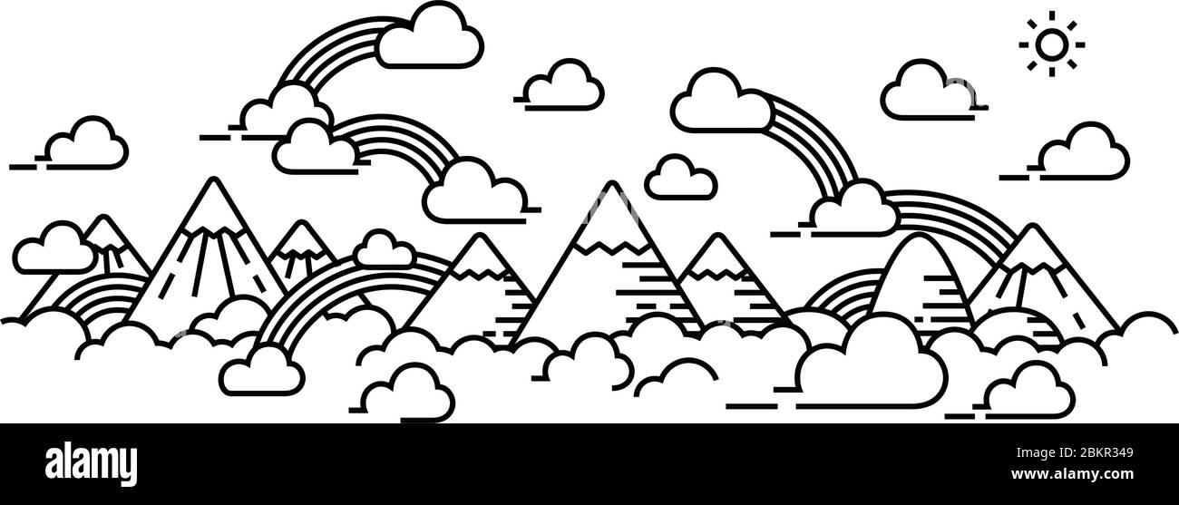 sky scape and rainbow with cloudy panorama view single line Stock ...