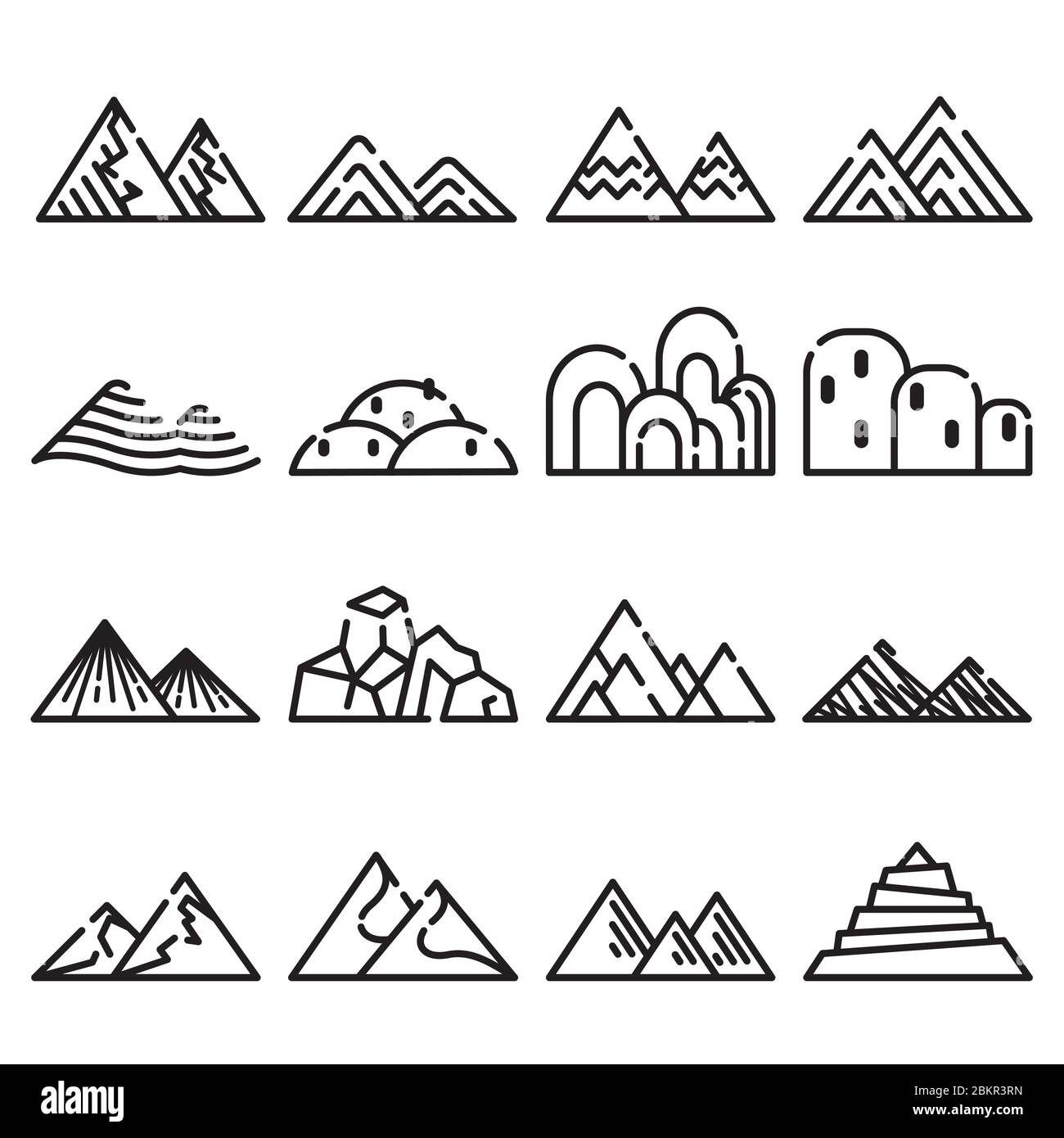 Mountain icon set on white background. Linear art - Vector illustration ...