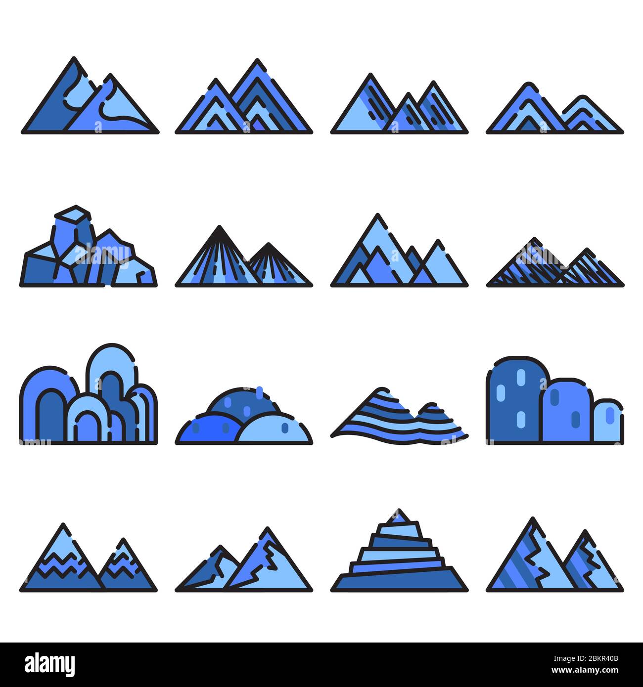 Mountain icon set on white background. Linear art - Vector illustration ...