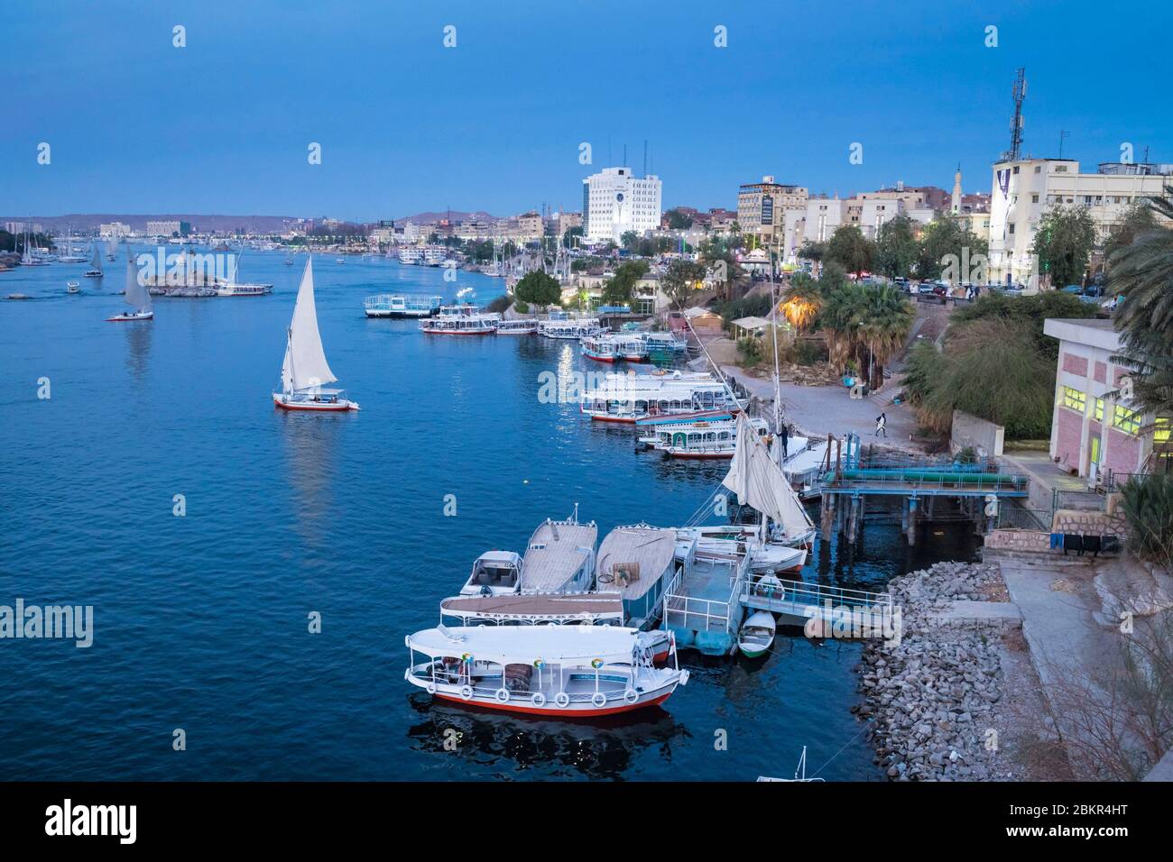 Egypt, Upper Egypt, Nile valley, Aswan, view on aswan harbour Stock ...