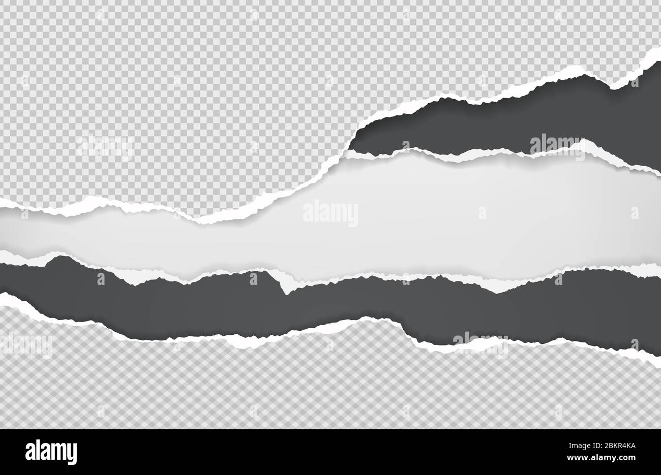 Pieces of torn black and white squared paper with soft shadow stuck on ...
