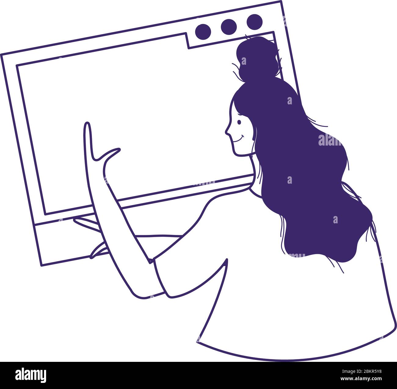 education online, young girl student website digital connection vector ...