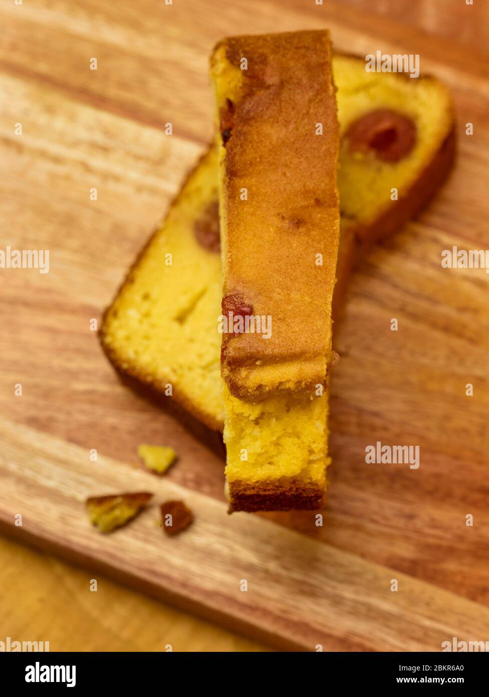 Slices of cornbread made with cherries, food still-life Stock Photo - Alamy