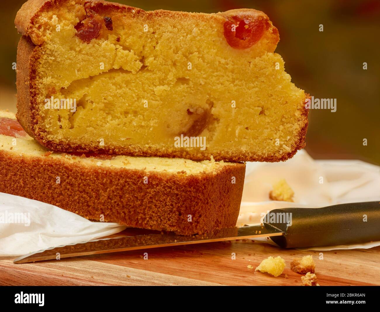 Slices of cornbread made with cherries, food still-life Stock Photo - Alamy