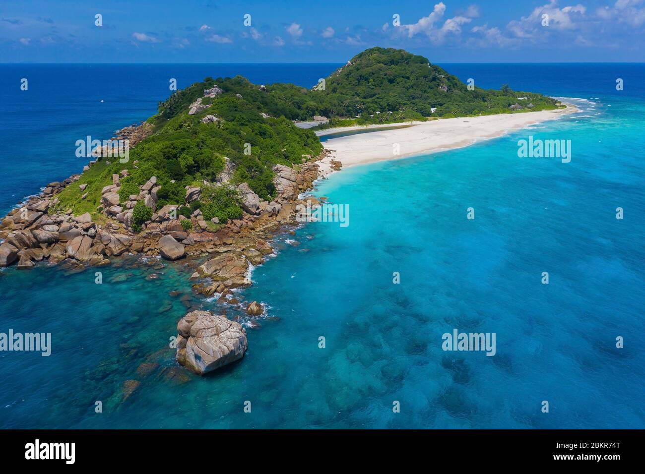 Seychelles, Cousine island, beach (aerial view Stock Photo - Alamy
