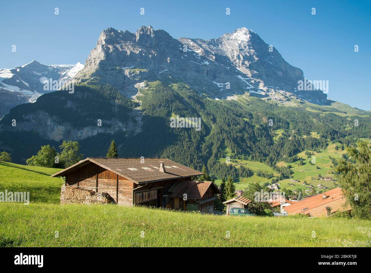 Switzerland, Bernese Oberland, Interlaken, traditional chalet in the ...