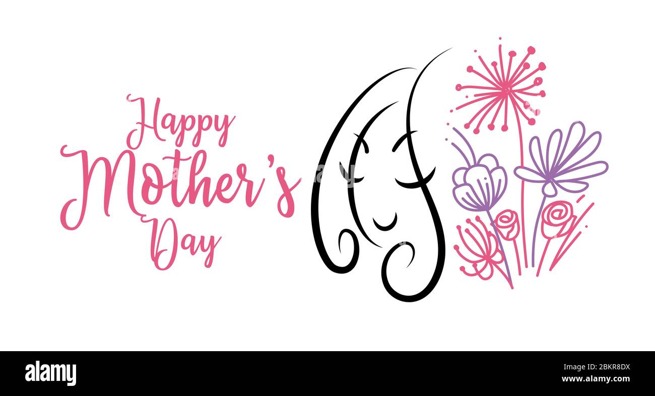 Happy Mothers Day Badge And Bundle Vector Design Line Shape Of Woman