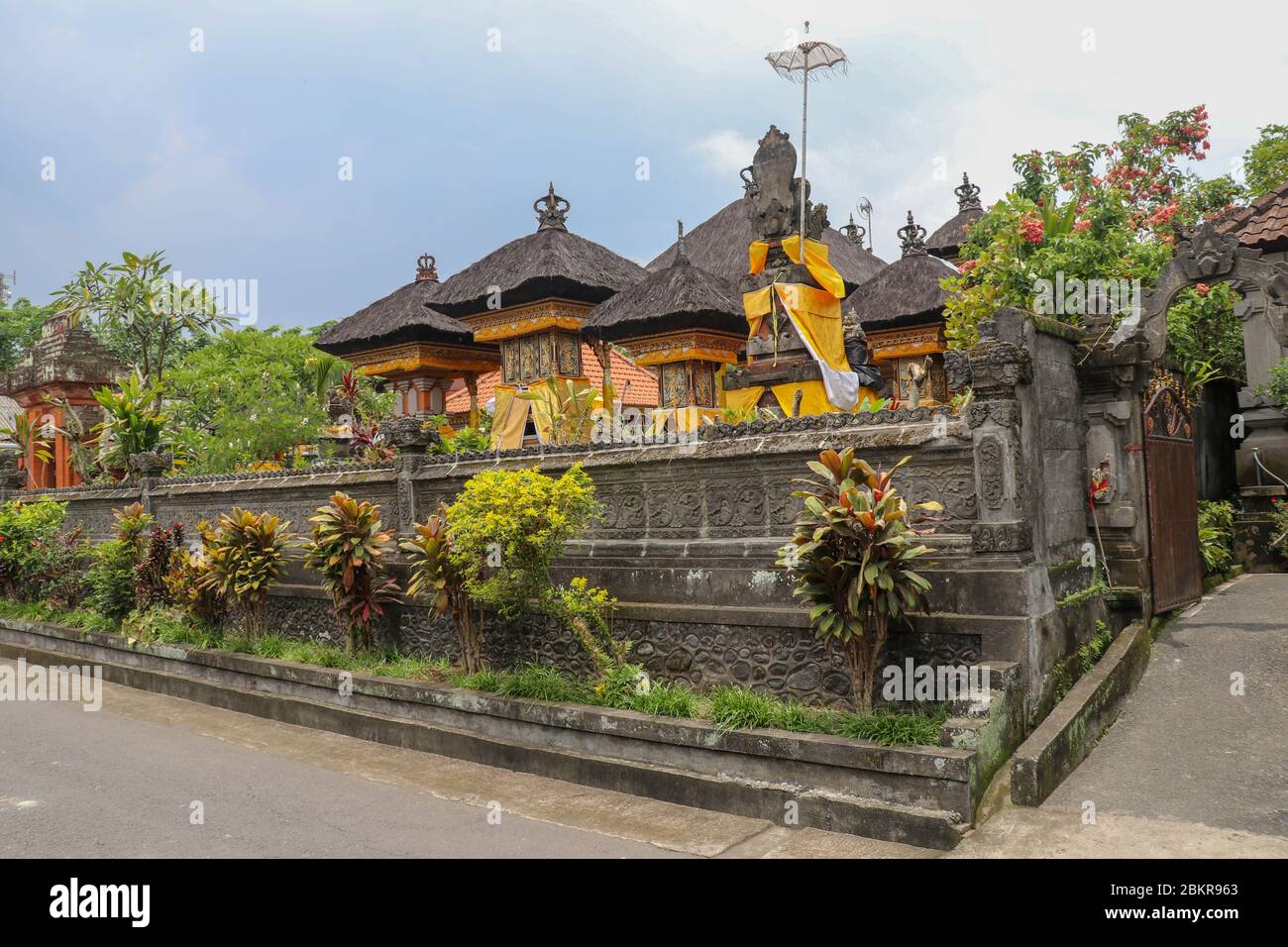 Hindu temple in Bali, Indonesia. Ornamental wall around the temple of ...