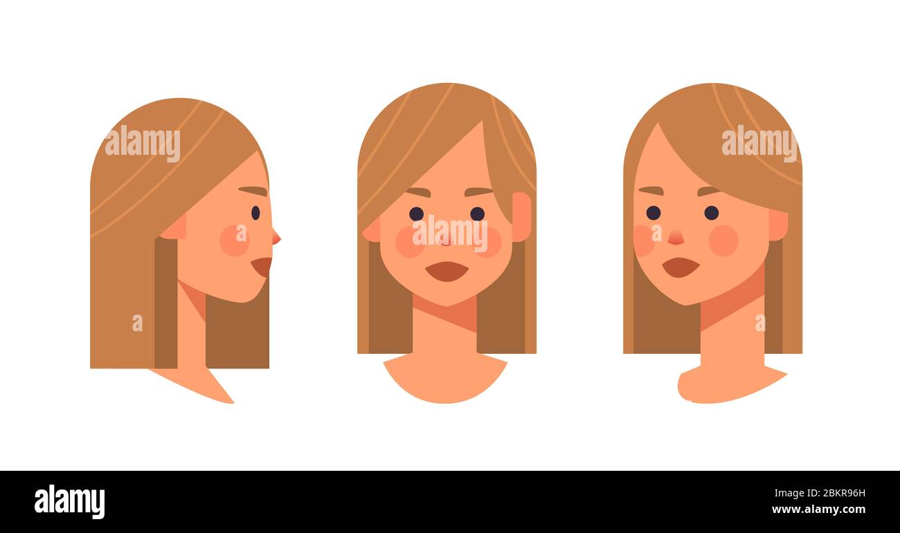 set girl head avatar front side view female character different views ...