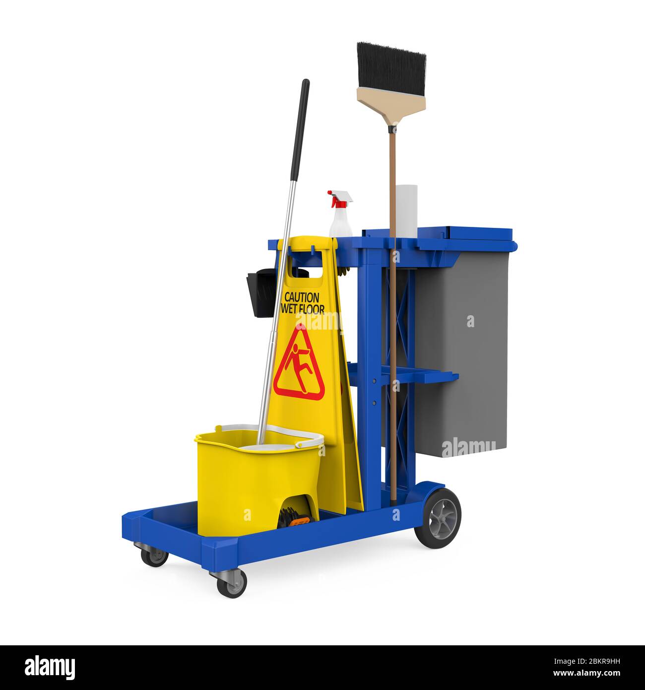Janitor Cart with Cleaning Supplies Isolated Stock Photo - Alamy