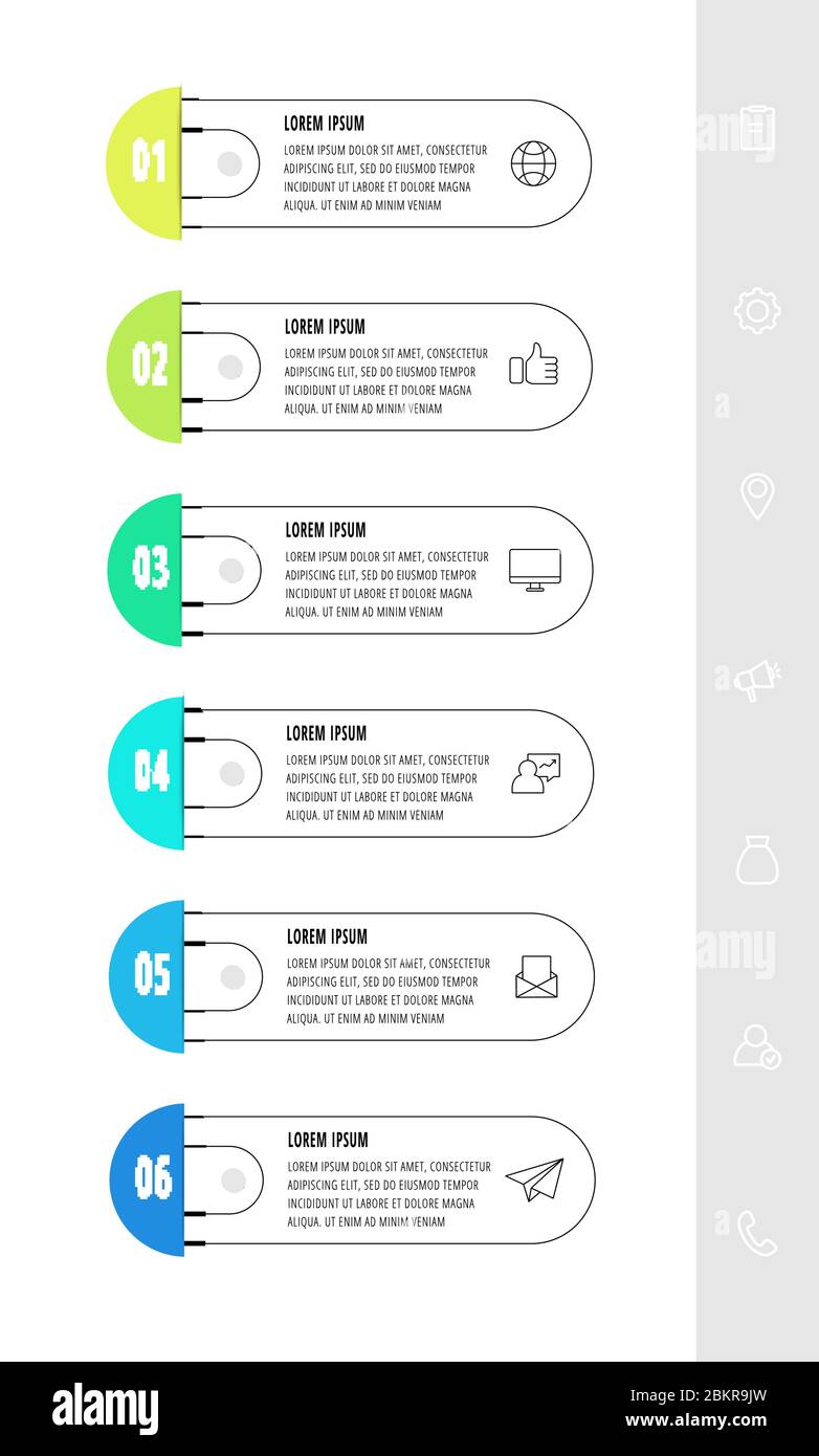 Vector infographics design template with six labels and icons. Vector ...