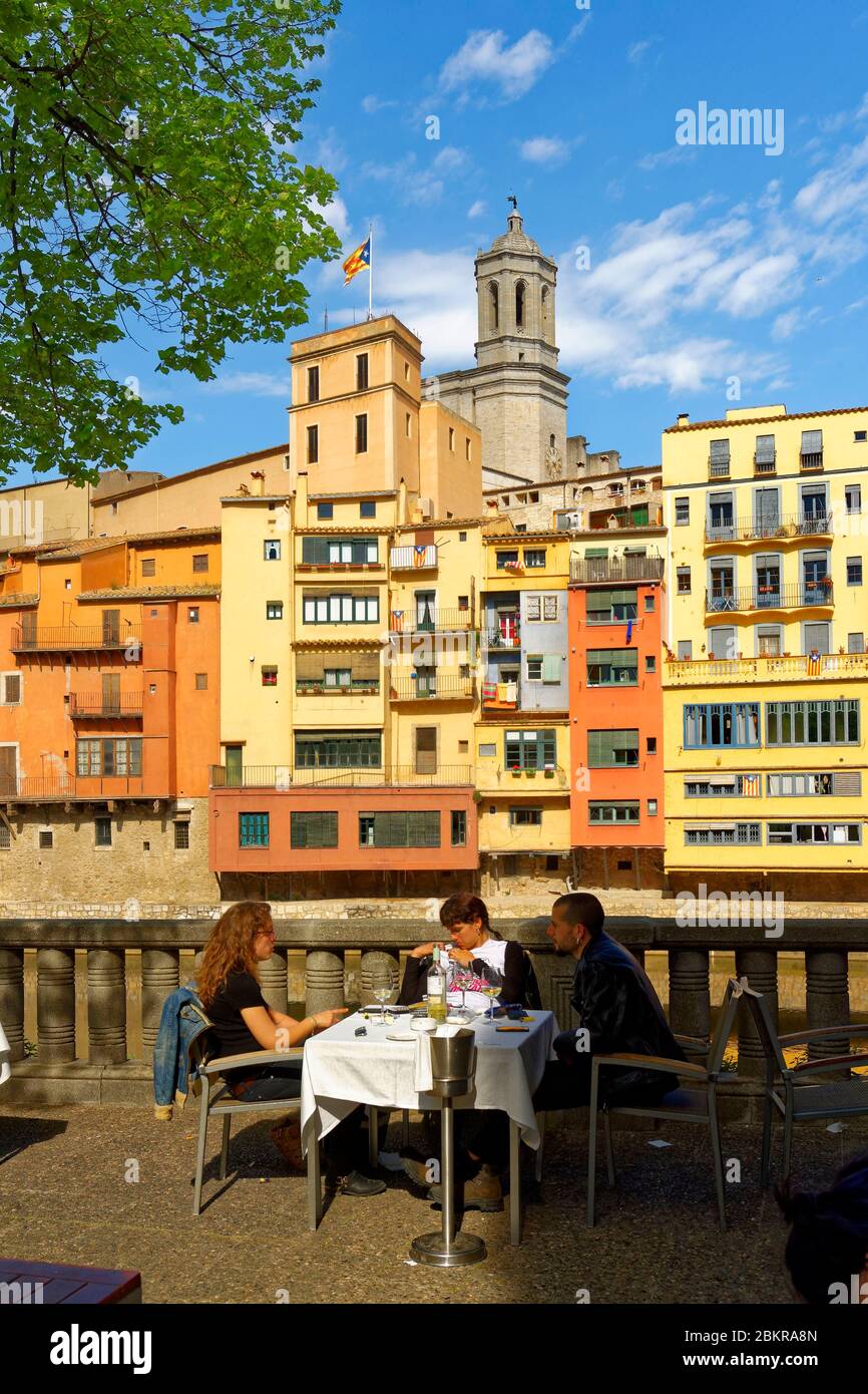 Spain, Catalonia, Costa Brava, Onya River and Gothic St. Mary's ...