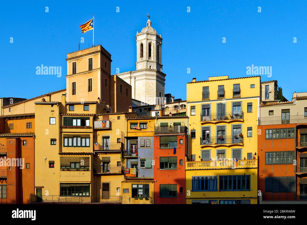 Spain, Catalonia, Costa Brava, Onya River and Gothic St. Mary's ...