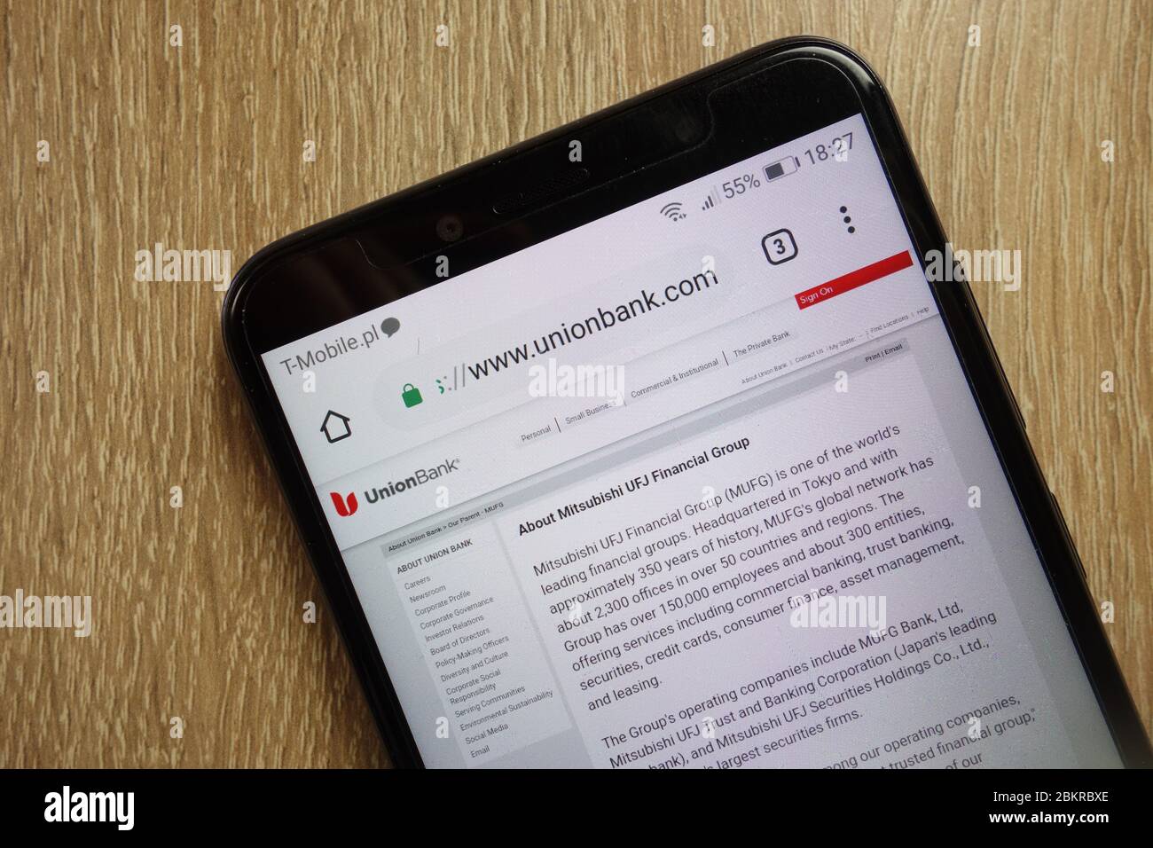 MUFG Union Bank website (www.unionbank.com) displayed on smartphone ...